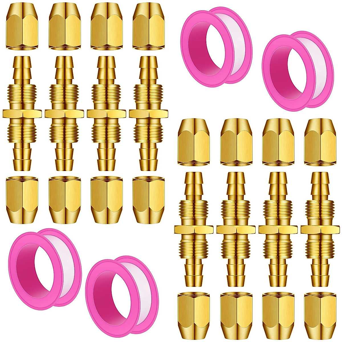 Peryiter Solid Brass Air Hose Repair Fittings for ID Hose NPT Replacement Reusable Hose Splicer Air Hose Connectors Repair Kit with PTFE Tape Brass Connect Adapter (12 Pcs, 1/4npt-1/4 Inch)