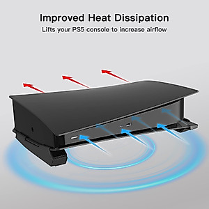 NexiGo PS5 Accessories Black Series, PlayStation 5 Horizontal Stand [Minimalist Design], PS5 Cooling Fan with LED Light, Compatible with Both Disc and Digital Editions