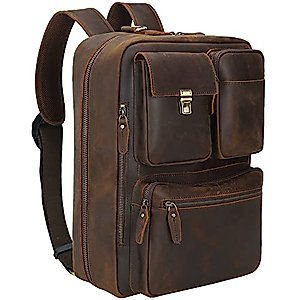 TIDING Men's 15.6 Inch Leather Convertible Backpack Large Capacity Laptop Briefcase Messenger Bag(Updated Version)