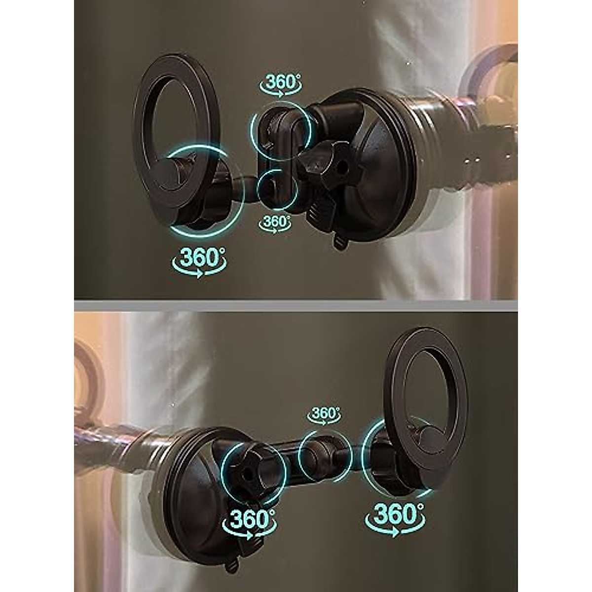 Karmus Magnetic Shower Phone Holder, Dual 360° Adjustable Suction Cup Cell Phone Mount for Bathroom Mirror Kitchen Gym Desk Wall Windshield, Phone Stand for iPhone 14 13 12, Magsafe, All Mobile