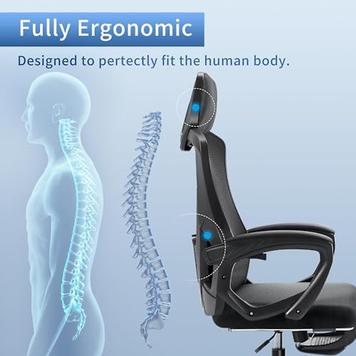 Naudhenm Office Chair Mid Back Swivel Lumbar Support Desk Chair,Computer Gaming Chair with Comfortable Armrests, Mesh Desk Chairs with Wheels, Swivel Computer Task Chair (Black)