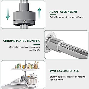 YITAHOME 28-Inch Kidney Shaped Pie Cut 2-Shelf Lazy Susan Corner Kitchen Cabinet Storage Organizer with Telescoping Mount, White