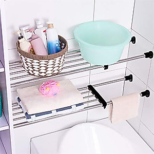 BAOYOUNI Expandable Shelf Closet Tension Rod Adjustable Shelving Unit Storage Rack Organizer Hanger Space Saving Divider for Wardrobe, Cupboard, Kitchen, Bathroom Use, Black