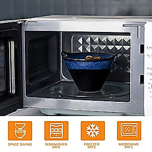 Farielyn-X Porcelain Ramen Bowls Set of 2(8 pcs), 28 Ounce Japanese Ramen Udon Noodle Miso Bowl with Chopsticks & Spoons & Dipping Dishes, Unique Reactive Glaze Bowl, Dishwasher & Microwave Safe