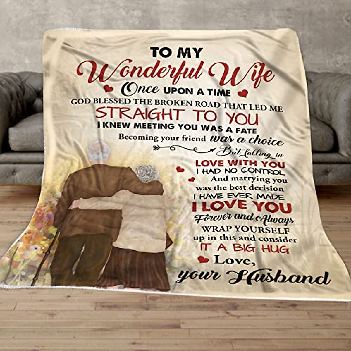 Personalized To My Wonderful Wife Throw Blanket, Gift To My Wife Blanket From Husband, Once Upon A Time, Love Letter Blanket, Customized Name, Custom Blanket for Valentine’s Day, Wedding, Anniversary