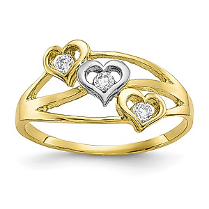 Jewels By Lux 10K Yellow Gold & Rhodium Triple Heart CZ Ring