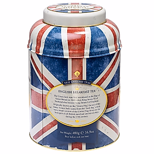 New English Teas Union Jack Large Round Tea Caddy with 240 English Breakfast Teabags