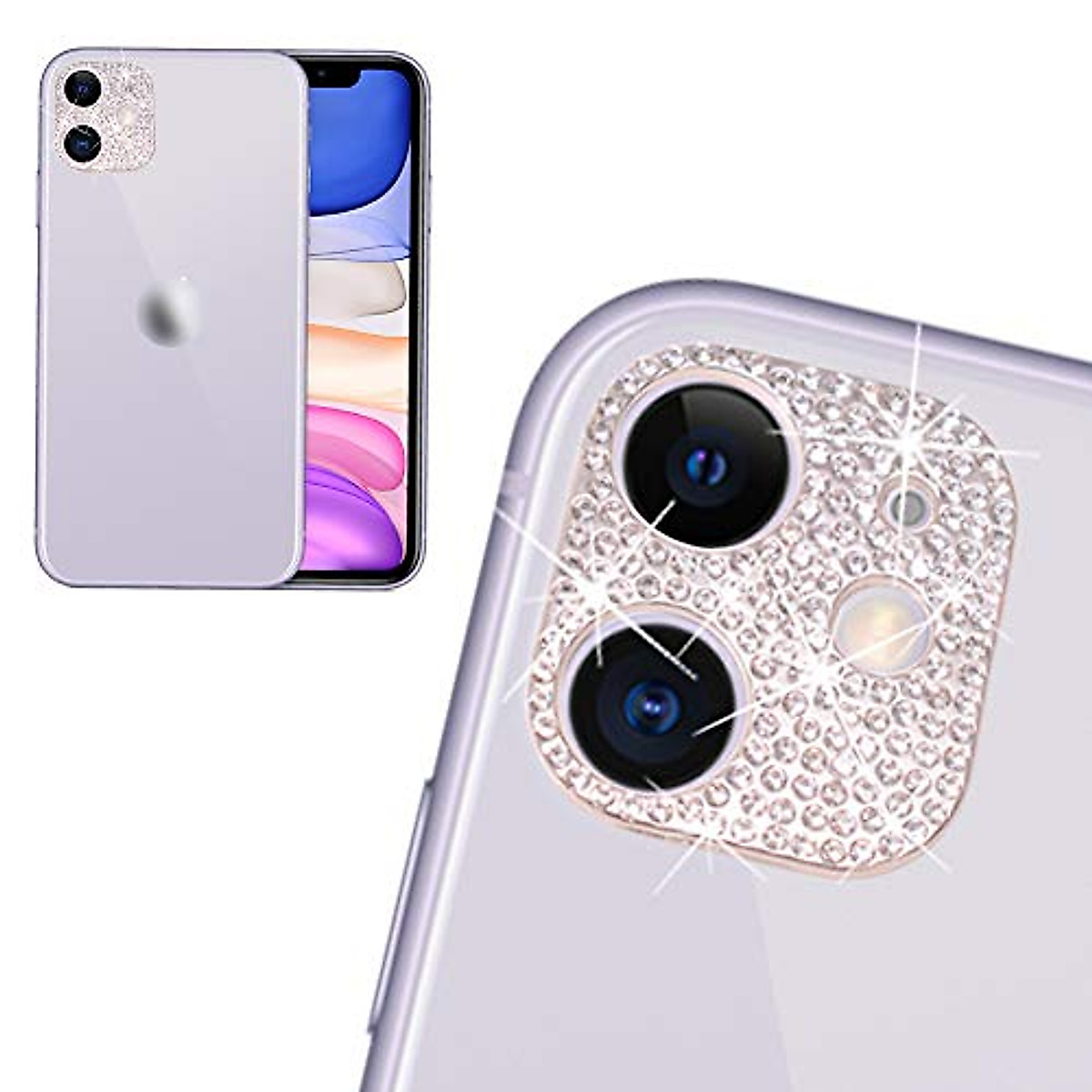 Rear Camera Decorations for iPhone 11 3D Bling Bling Diamond Lens Protective with Flash Hole Ring Anti-Fall Decorate Crystal Rhinstone Sticker iPhone11 Protector Cover Silver