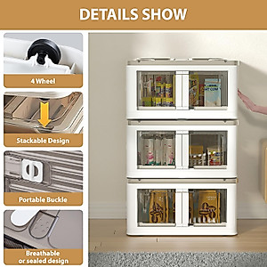 ENLOY Storage Bin with Lids, 3 Pack 8.4 Gal Plastic Storage Bins for Closet Organizer, Stackable Storage Bin with Lid and Five Open Doors, Collapsible Storage Bin for Living Room & BedRoom with Wheel