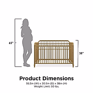 Little Seeds Raven 3-in-1 Convertible Metal Crib, JMPA Certified, Gold