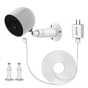 OLAIKE 5m/16ft Charge Cable with DC Power Adapter Bundle with Smart Home Adjustable Metal Wall Mount (2 Pack) for Google Nest Cam Outdoor or Indoor (Battery) - 2nd Gen, White