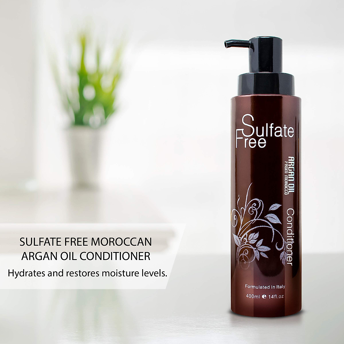 NUSPA Organic Sulfate Free Argan Oil Conditioner, 400ml, Unisex, Color Safe, UV Protection, Intense Moisturizing for Dry, Damaged, Frizzy, Volumizing for Thick Hair