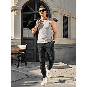 Comdecevis Men's Cargo Jogger Pants Stretch Sweatpants Slim Fit Tactical Pants with Zipper Pockets Casual Trousers Dark Gray Medium