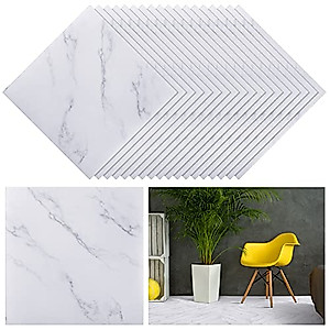 100 Pcs Self Adhesive Peel and Stick Floor Tile 12 x 12 Inch Waterproof Vinyl Flooring Tile Floor Vinyl Sticker Tiles for Kitchen Bedroom Basement Bathroom (Marble Style)