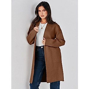 ANRABESS Women's 2023 Cardigan Coat Long Sleeve Open Front Knit Casual Coatigan Sweater Classy Trendy Clothes Spring Going Out Jacket Outwear B1123jiaotang-M, Caramel