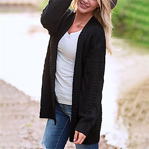 Today Deals Prime Long Cardigan for Women Oversized Sweater Solid Color Mid Length Coarse Sweater Sweater Women Cardigan (5-Black, M)