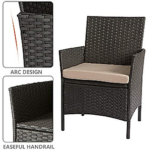 Aoxun Patio Bistro Set 3-Piece Outdoor Rattan Patio Furniture, Outdoor Bistro Set Wicker Patio Furniture with Coffee Table and Thick Cushion,Brown