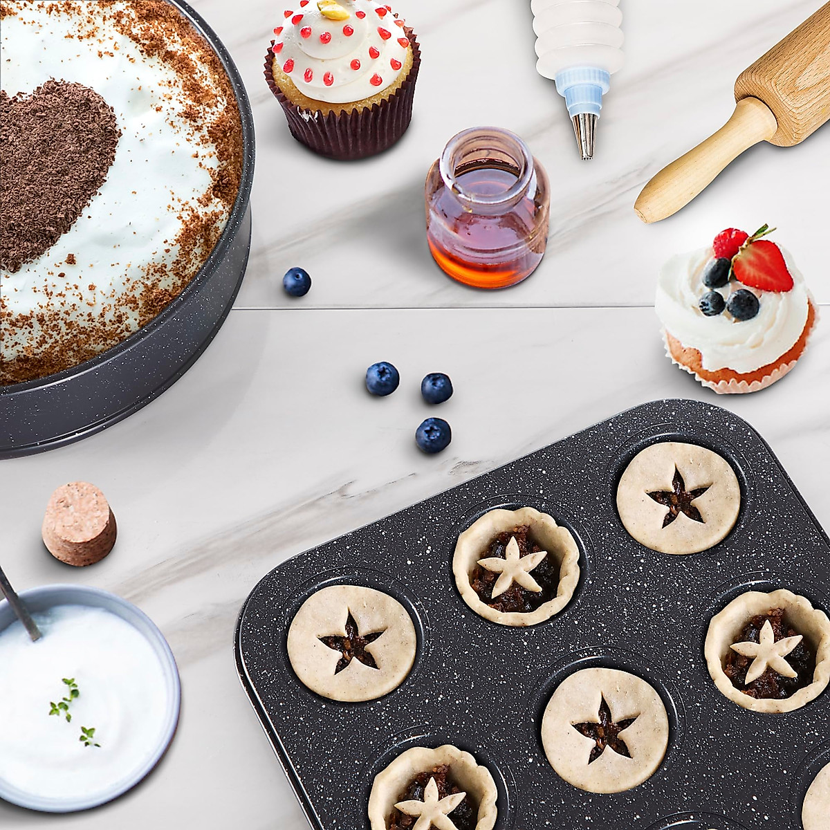 MAISON ARTS 30-Piece Pots and Pans Set - Kitchen Cookware & Bakeware Sets with Nonstick Granite Coating, Baking Pans and Frying Pans set