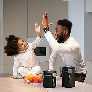 Miscedence Coffee canister for ground coffee with Scoop Date Tracker One Way Co2 Valve 304 Stainless Steel Kitchen Food Airtight storage container for Coffee Beans,Grounds,Tea,Sugar (Silver, 16oz)