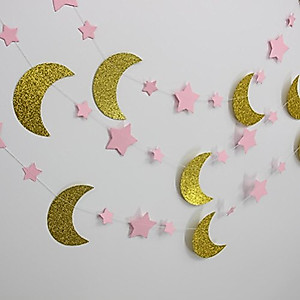 Mybbshower Moon and Stars Garland Pink Gold Nursery Room Decoration 20 Feets