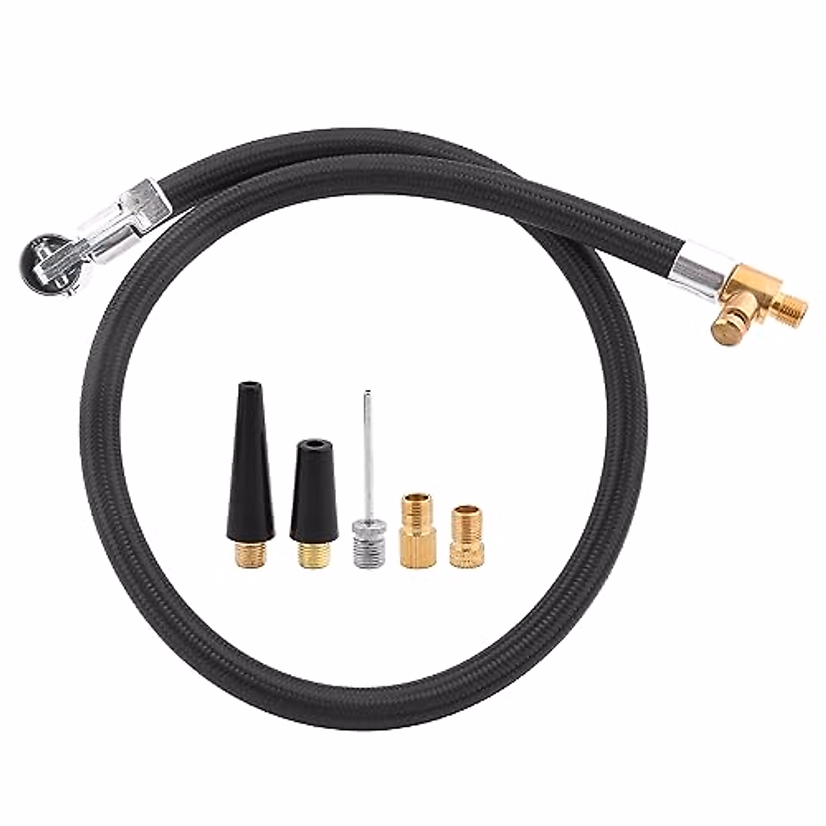 1 Pc Tire Inflator Hose-60cm, Fine Thread Air Pump Hose Lengthened with Valve Adaptors Flexible for Car Bicycle Tire Pump's Hose(Main Black)