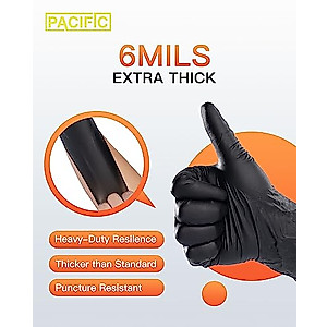 PACIFIC PPE Black Nitrile Disposable Gloves, 6 Mil, Food-Safe, Cooking & Cleaning, Powder-Free, Heavy-Duty, Textured Fingertips, 100 Count, L
