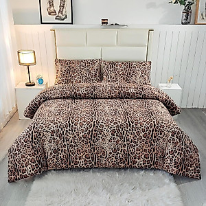 SDY 3PCS Leopard Comforter Set Queen, Animal Print Comforter Set Queen, Leopard Print Bedding Cheetah Print Comforter Set Queen, Bedroom Comforter Sets Queen for Kids, Toddler, Girls, Boys
