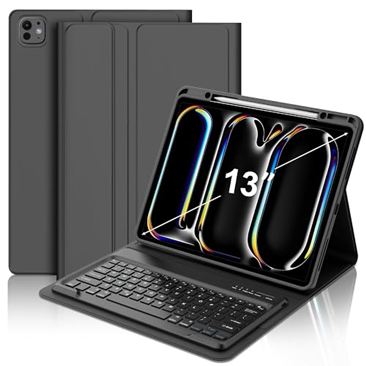 JADEMALL for iPad Pro 13 inch Case with Keyboard (M4) 2024, Wireless Magnetic Bluetooth Keyboard, Detachable Keyboard with Pencil Holder, Auto Sleep/Wake, Folio Cover for iPad Pro 13 inch, Black