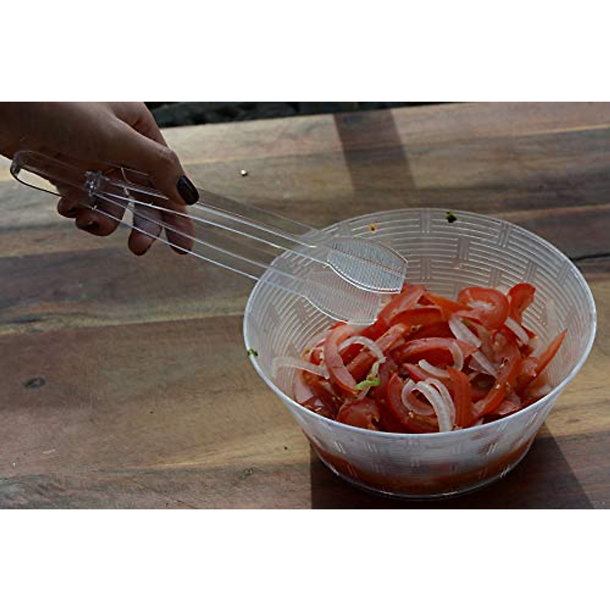 [3 PACK] 12 inch Heavy Duty Clear Serving Tongs - Plastic Disposable Salad Tongs - High Heat Plastic, Catering, Salads, Bakery, Buffets, BBQ, Ice, Hot and Cold Foods by EcoQuality (12")