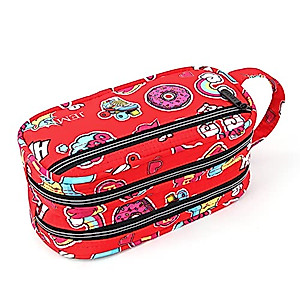 JEMIA Multi Compartments Collection 3 Independent Zipper Compartments with Handle Strap Pencil Case (Red Smile, Polyester)