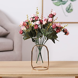 Duovlo 7 Branch 21 Heads Artificial Flowers Bouquet Mini Rose Wedding Home Office Decor,Pack of 2 (2 PCS Pink)