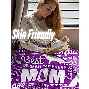 InnoBeta German Shepherd Themed Throws for Dog Moms, Dog Lovers, Dog Owners, Bed Flannel Plush Blankets, Birthday Gifts for German Shepherd Lovers, Best Friend, Coworkers, Sisters (50"x 65") - Purple