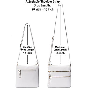 Solene Crossbody Bag Functional Multi Pocket Double Zipper Purse with Adjustable Strap-WU085(White)