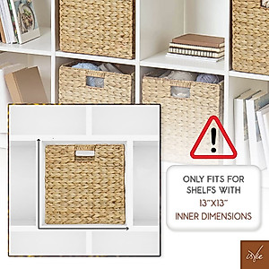 IsVie Woven Hyacinth Storage Baskets 4 Pack, Rectangle Storage Container Organizer Baskets with Built-in Handles Home Organizing Laundry Organizer Cube Baskets (Natural, Set of 4)