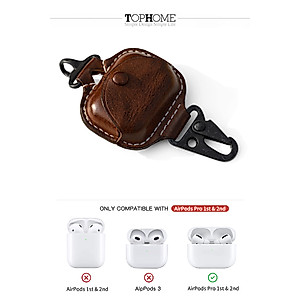TOPHOME AirPods Pro Leather Case, Premium Genuine Leather Cover for AirPods Pro Case with Fine Copper Carabiner/Earbuds Accessories (Coffee,1 Piece)