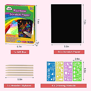 ZMLM Scratch Paper Art Set: 60Pcs Magic Drawing Art Craft Kid Black Scratch Off Paper Supply Kit Toddler Preschool Learning Bulk Toy for Age 3 4 5 6 7 8 9 10 Girl Boy Christmas Birthday Party Gift