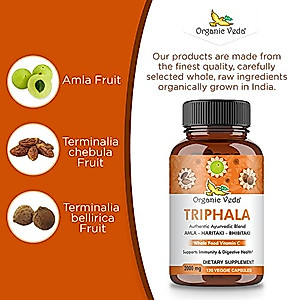 Organic Veda Triphala Capsules, 2000mg – Premium Ayurvedic Herbal Supplement Made with Organic Herbs Amla, Haritaki, Bibhitaki Fruits for Colon, Digestive & Immune System – 120 Veggie
