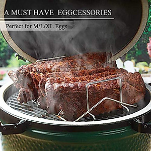 KAMaster Turkey Rack for Big Green Egg Rib Rack Stainless Steel for Smoking and Grilling Dual Purpose V Shaped Turkey Roasting Rack for Large BGE,Kamado Grill Joe,Primo,Vision and Other 18in Grill