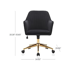 BELLEZE Modern Upholstered Velvet Desk Chair with Swivel Wheels and Adjustable Height, Decorative Rolling Office or Vanity Armchair, Stylish Comfy - Alayah (Black - Gold)
