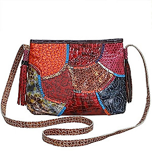 Segater Women Random Multicolor Shoulder Bag Genuine Leather Handbag Shopper Purse Patchwork Colorful Crossbody Satchel