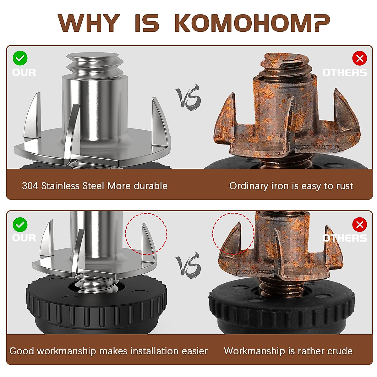 KOMOHOM 8 Pack 5/16-18 Stainless Steel Screw-in Furniture Levelers, Adjustable Furniture Levelers Screw in Threaded,T- Nut Kit Threaded Leveling Feet Glides for Table, Chair, Furniture Legs