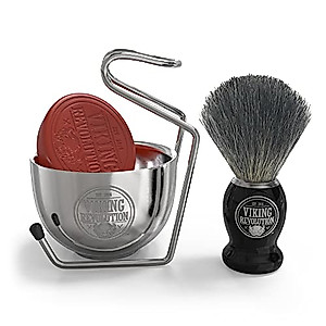 Luxury Shaving Brush Set - Shaving Kit for Men Includes Badger Hair Shaving Brush, Shaving Soap, Stainless Steel Shaving Bowl, Safety Stand