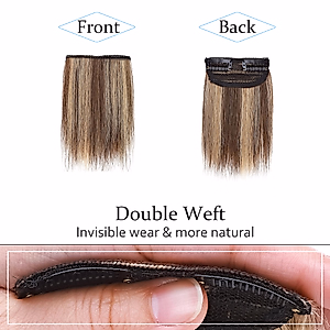 SEGO 2 Pcs Short Hair Extensions Clip in Human Hair 6 Inch 20g Hairpiece Human Hair Toppers for Women With Thinning Hair Adding Hair Volume -#4P27 Medium Brown&Dark Blonde