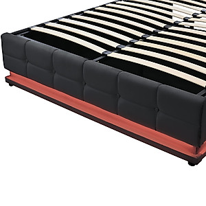 Morhome Queen Platform Upholstered Bed Frame with 4 Storage Drawers and Wingback Headboard, Diamond Stitched Button Tufted Bed Frame, No Box Spring Needed