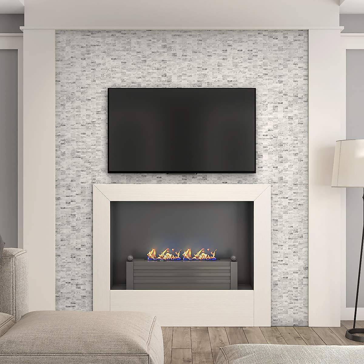 SpeedTiles FREEZY Timeless Natural Stone Tiles - Modern Peel & Stick Marble Tiles for Kitchen Backsplash, Fireplace, Interior Wall - 3X Faster Installation with No Mortar, No Grout - Sample