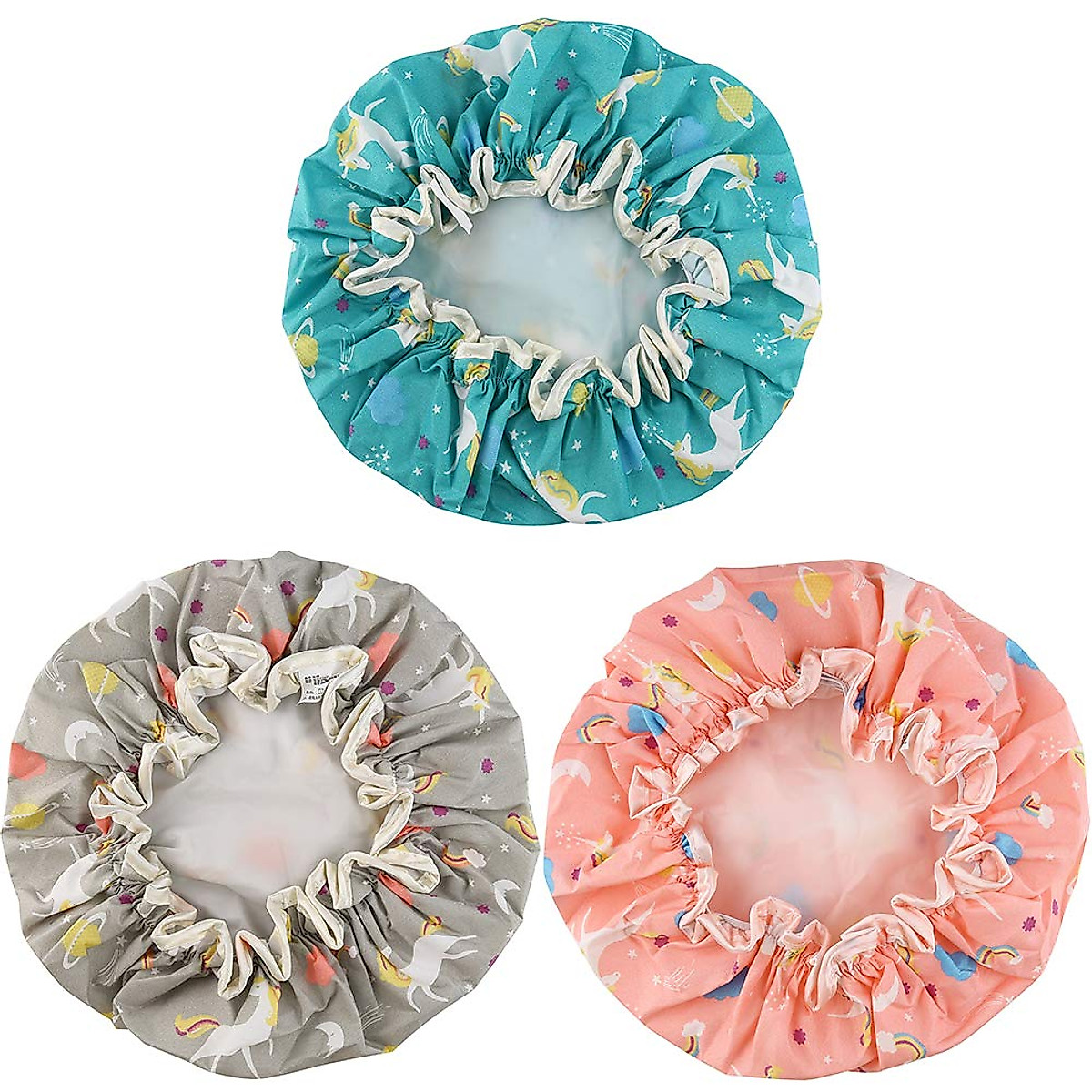 Shower Caps, 3 PACK Bath Cap for Women Waterproof & Adjustable Double Layered Shower Cap (Multi-colored6)