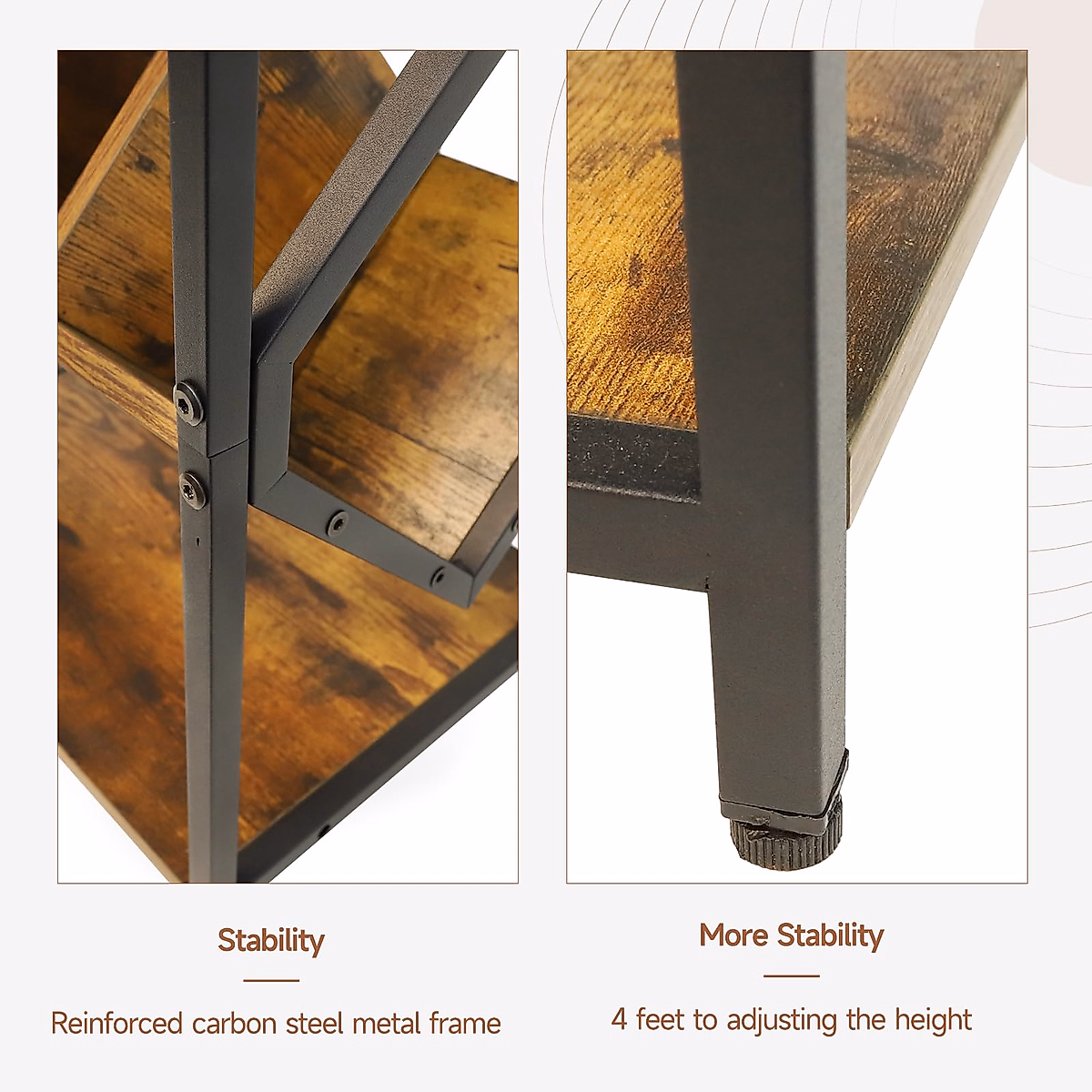 Pacilack Small Book Shelf 3 Tier Wood Book Stand Bookshelves Metal Rustic Industrial Side End Table Bookcase for Bedroom Living Room 16x12x26 inch