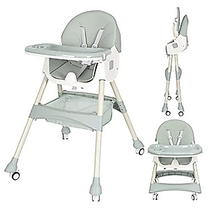 High Chair, MJKSARE Baby High Chair, High Chairs for Babies and Toddlers,Dining Tray & Backrest & Height Adjustable, Five-Point Safety Belt, Non-Slip Foot Pad, Foldable High Chair to Save Space