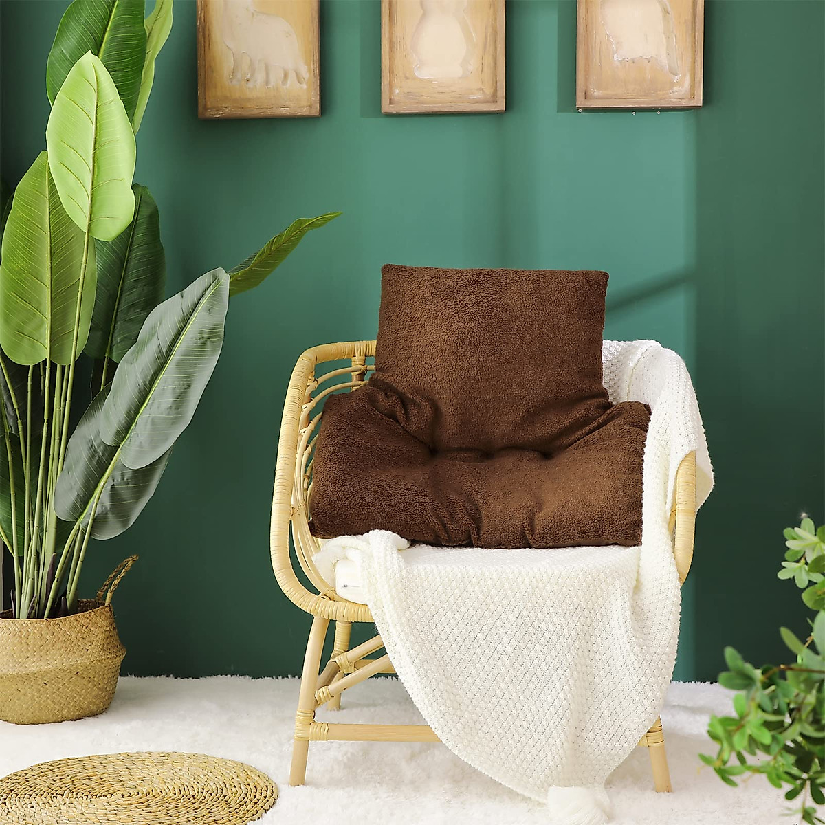 Weysat Fleece Back Support Pillow for Recliners, Chair Cushion Lumbar Support Reading Corner Pillow for Office Couch Sofa Low Back Pain Relief Rest(Brown)