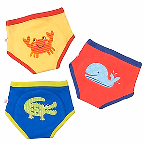 ZOOCCHINI 100% Organic Cotton Potty Training Pant Sets – Boys Ocean Friends, 3-Piece Set, 3-4 Years, Extra Absorbent, Girls and Boys Underwear for Toddlers